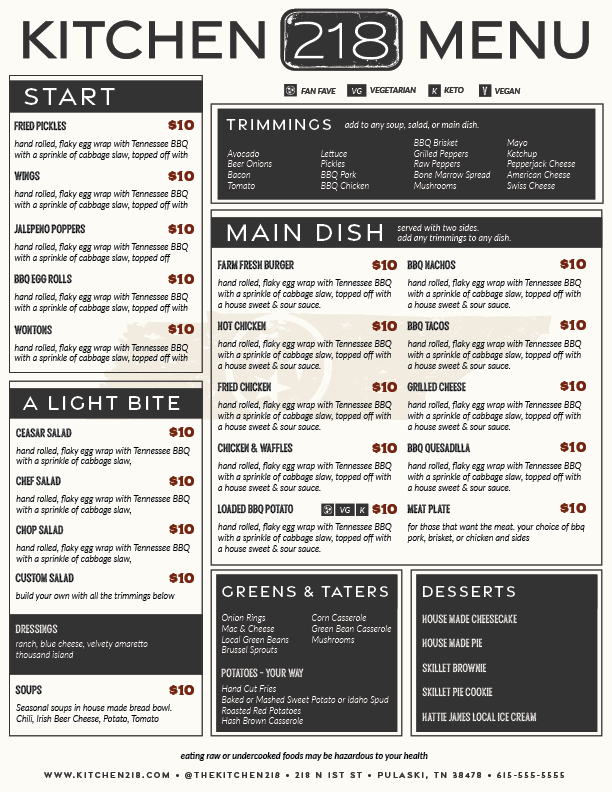 Kitchen 218 Menu - 21 ads media
