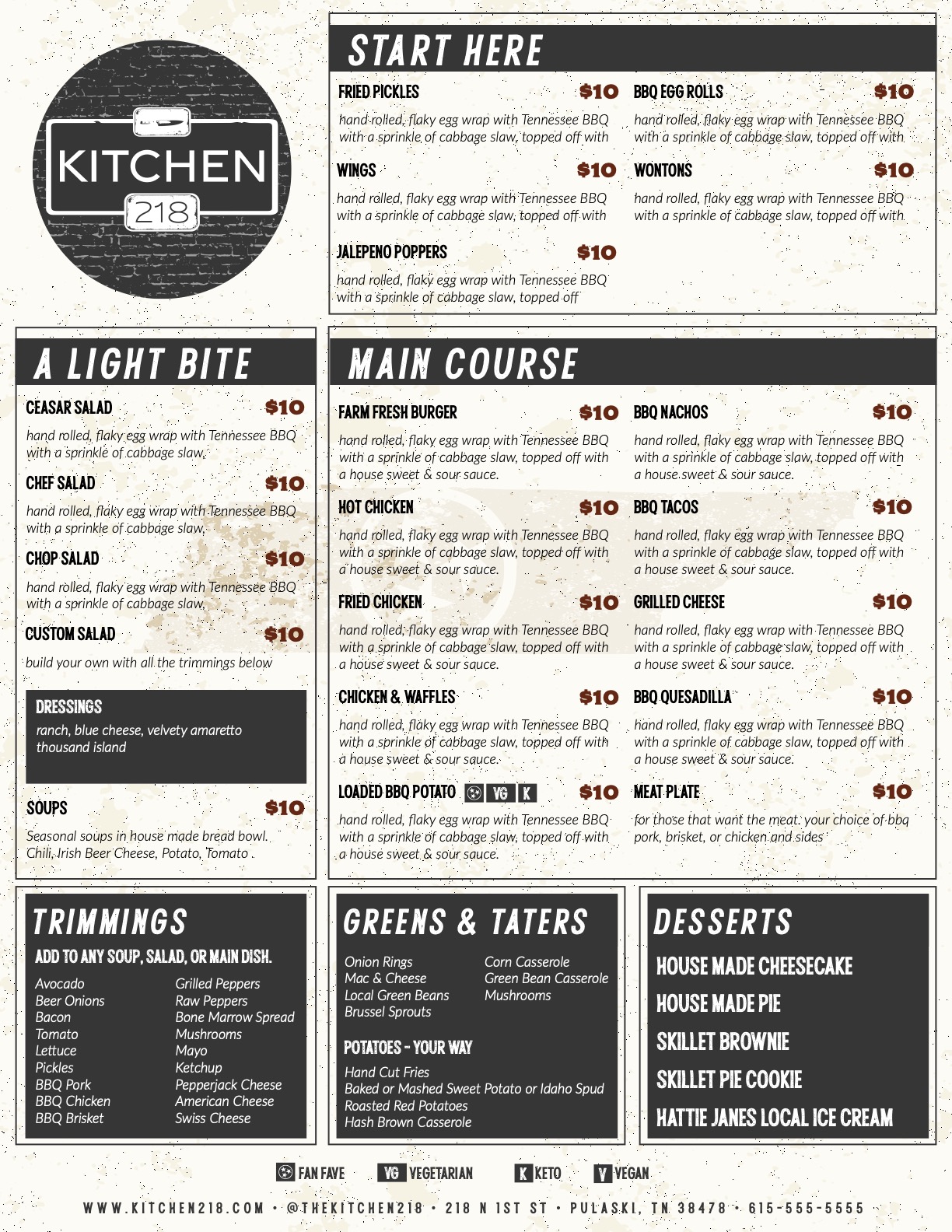Kitchen 218 Menu - 21 ads media